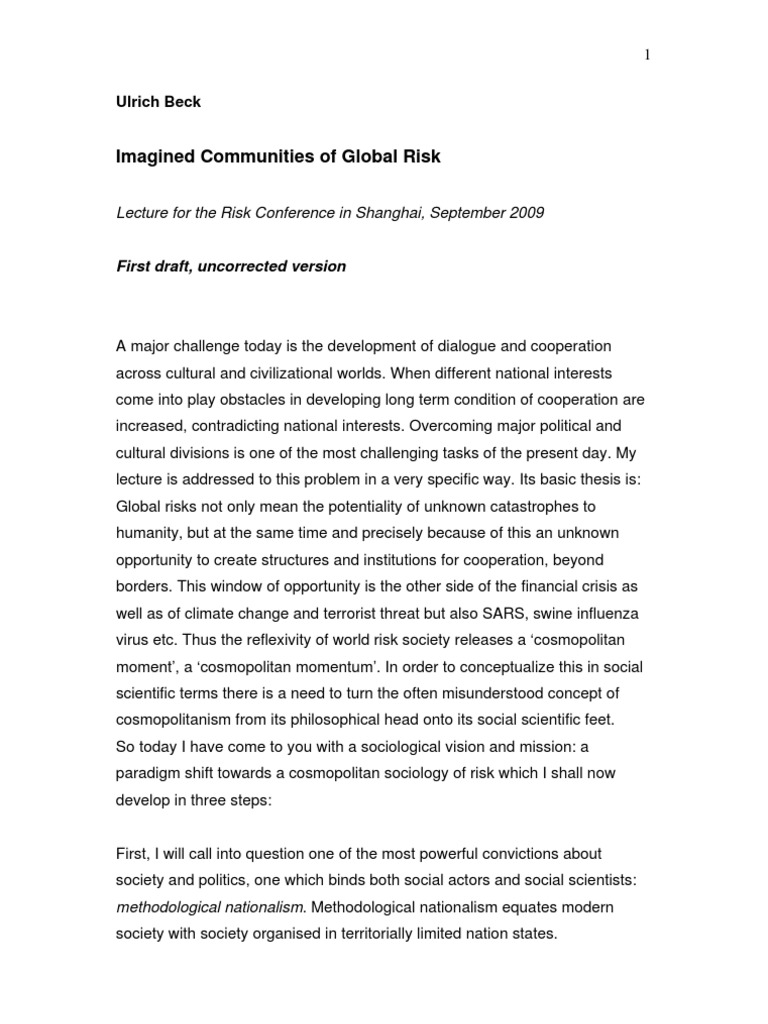 Ulrich Beck Global Risk | PDF | Cosmopolitanism | Social Science