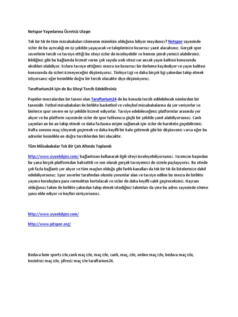 Taraftarium24 Futbol Cafe Trgool Netspor Canli Maç Izle Ücretsiz | PDF
