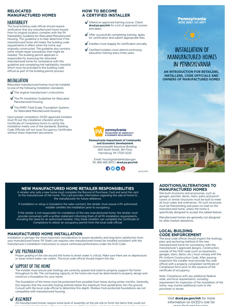 Pennsylvania Manufactured Home Guidelines | PDF | Building Code | Retail