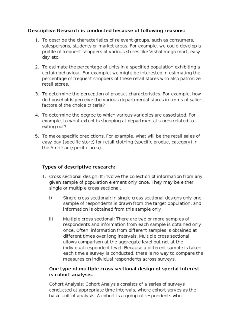 Descriptive Research Type | PDF | Retail | Cohort Study