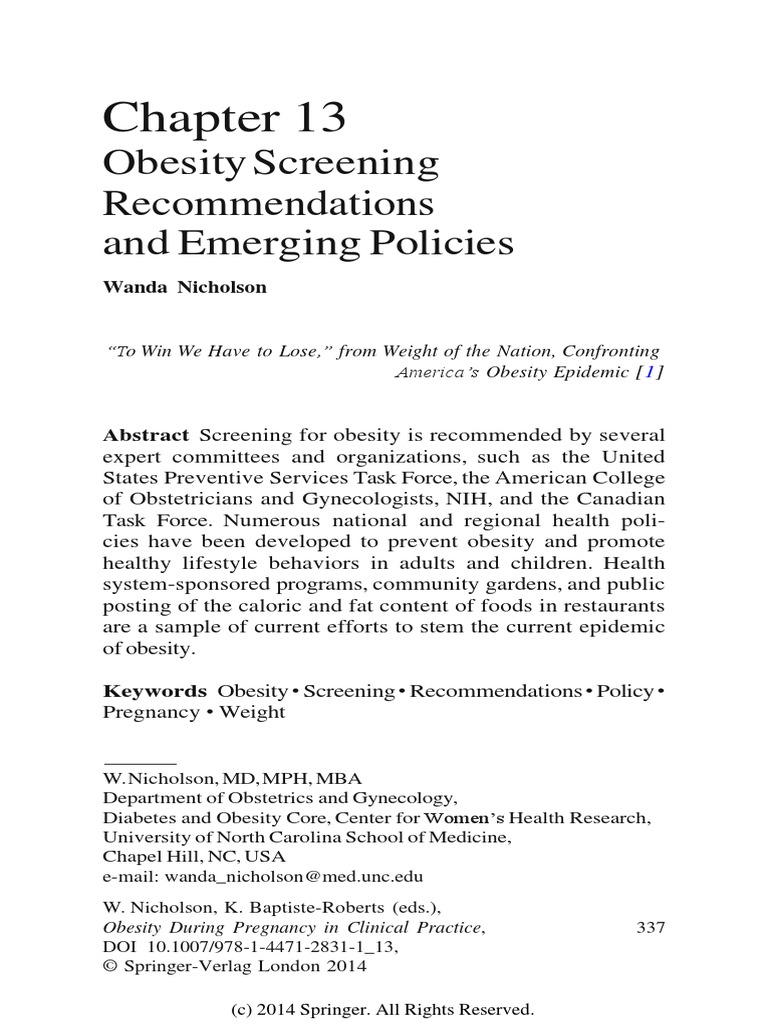 Obesity Screening Recommendations and Emerging Policies: Wanda ...