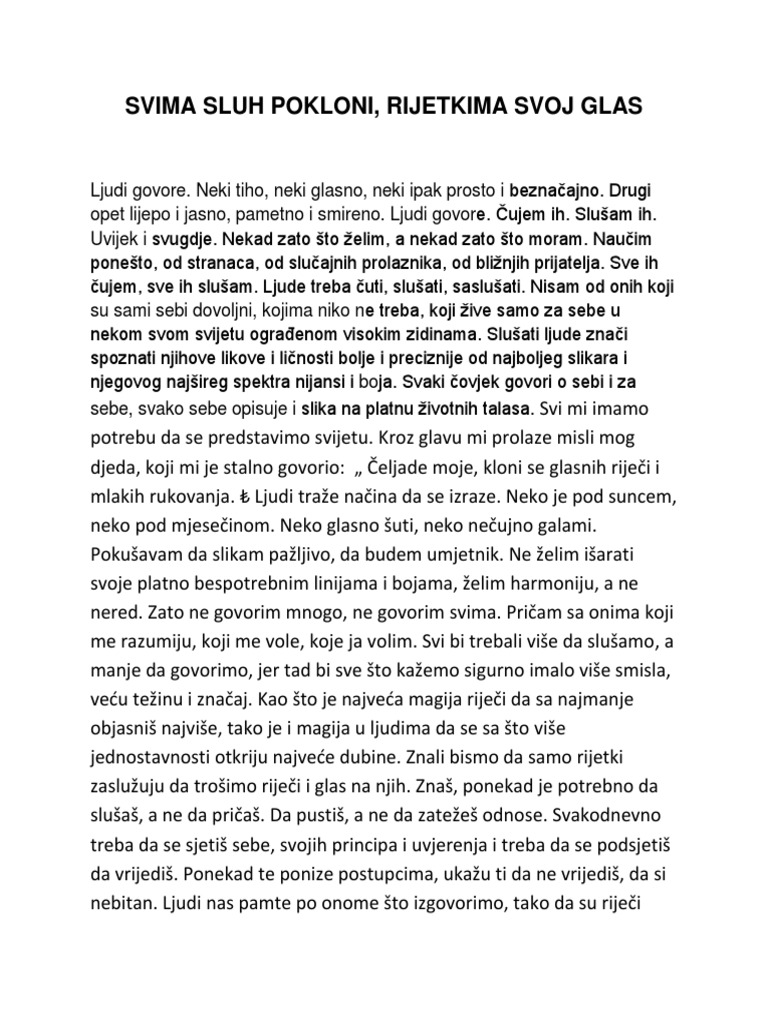 Svima Sluh Pokloni, Rijetkima Svoj Glas | PDF