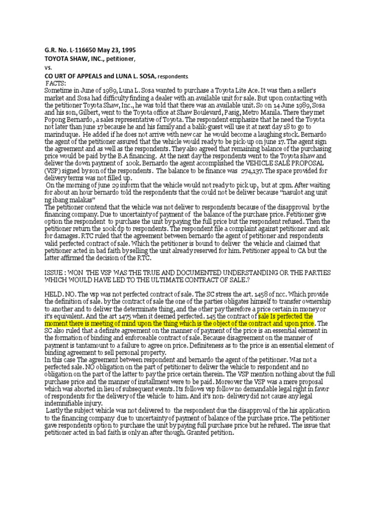 Toyota Shaw Vs CA Digest | PDF | Judgment (Law) | Injunction