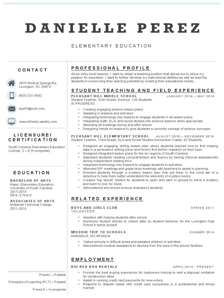 Danielle Perez: Elementary Education | PDF | Lesson Plan | Teachers