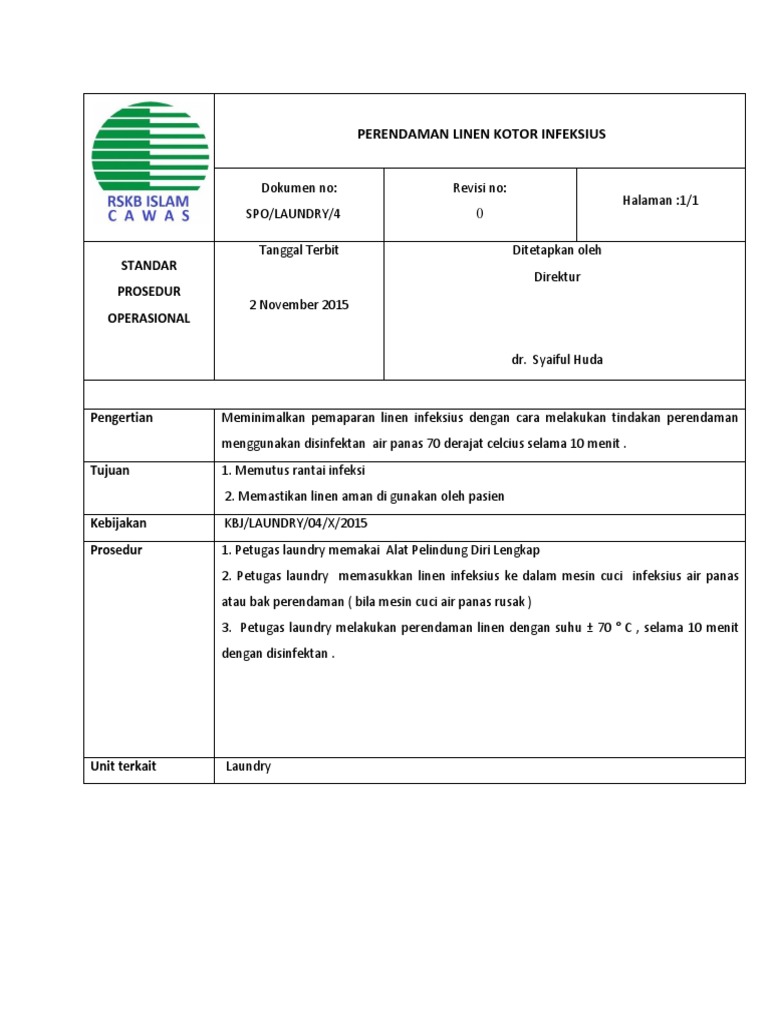 Spo 04 Laundry Perendaman Linen Kotor Infeksius | PDF