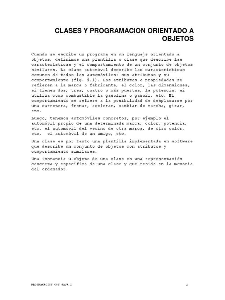 Clases y Objetos en Java | PDF | Objeto (informática) | Clase ...
