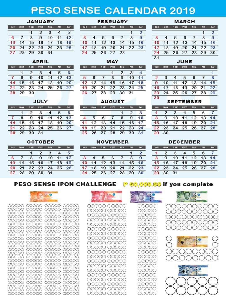20 Pesos Ipon Challenge Calendar 2019 | PDF
