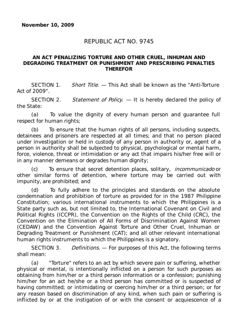 Ra 9745 PDF | PDF | Torture | Solitary Confinement