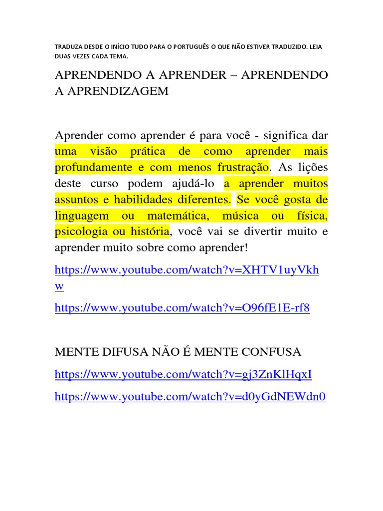 Aprendendo A Aprender | PDF | Telencéfalo | Pensamento