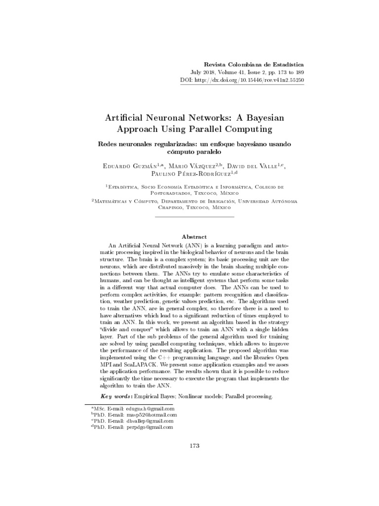 Articial Neuronal Networks: A Bayesian Approach Using Parallel Computing | PDF | Artificial ...