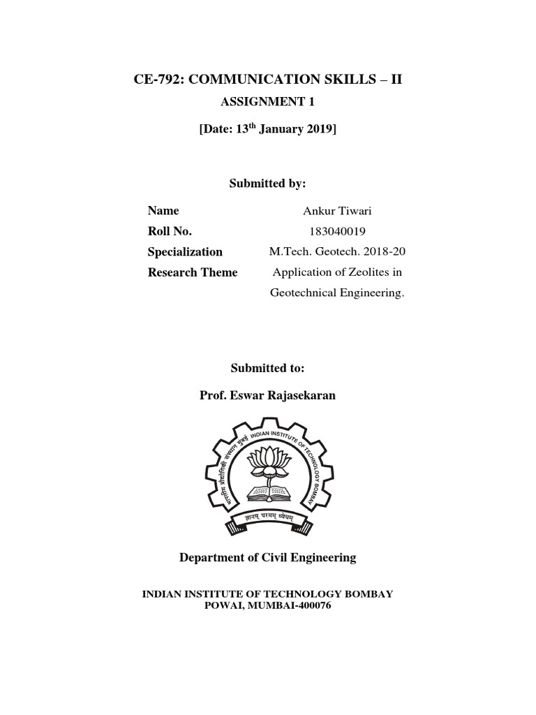 Ce-792: Communication Skills - Ii: Assignment 1 (Date: 13 January 2019 ...