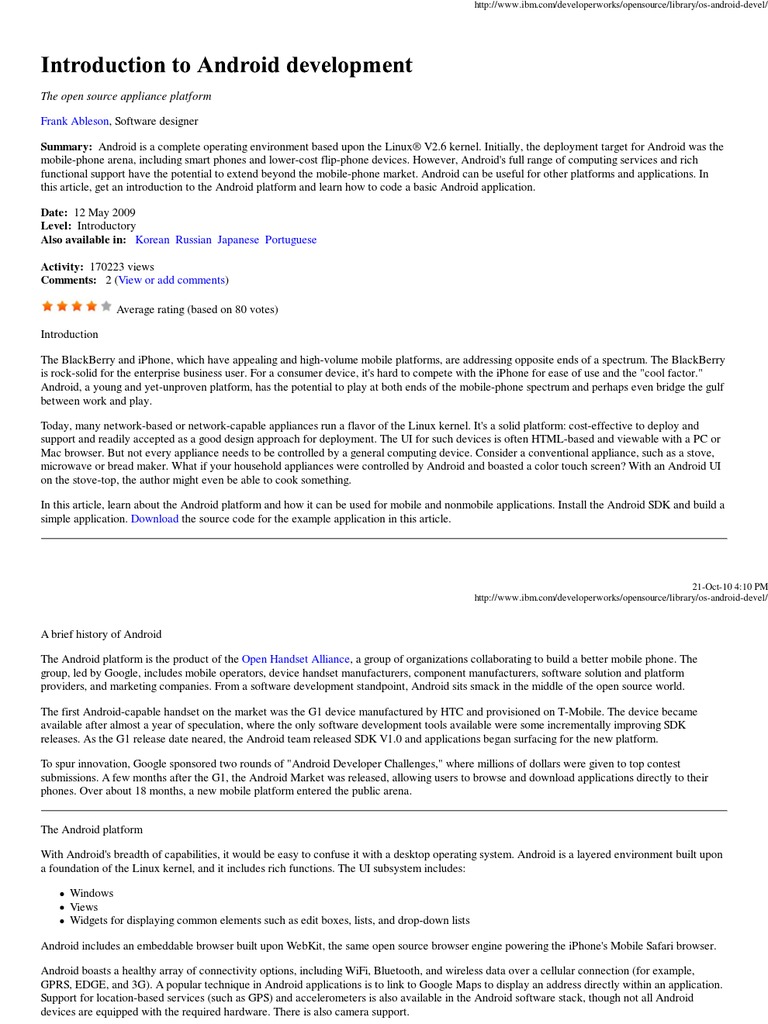 Introduction To Android Dev Pdf Android Operating System