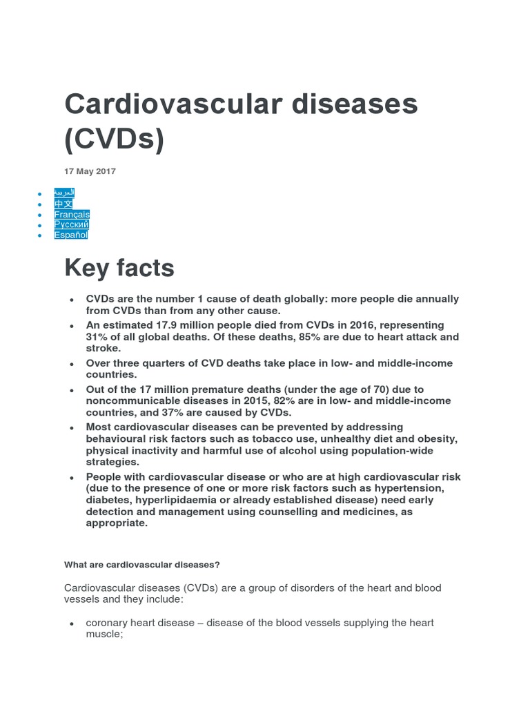 Cardiovascular Diseases (CVDS) : Key Facts | PDF