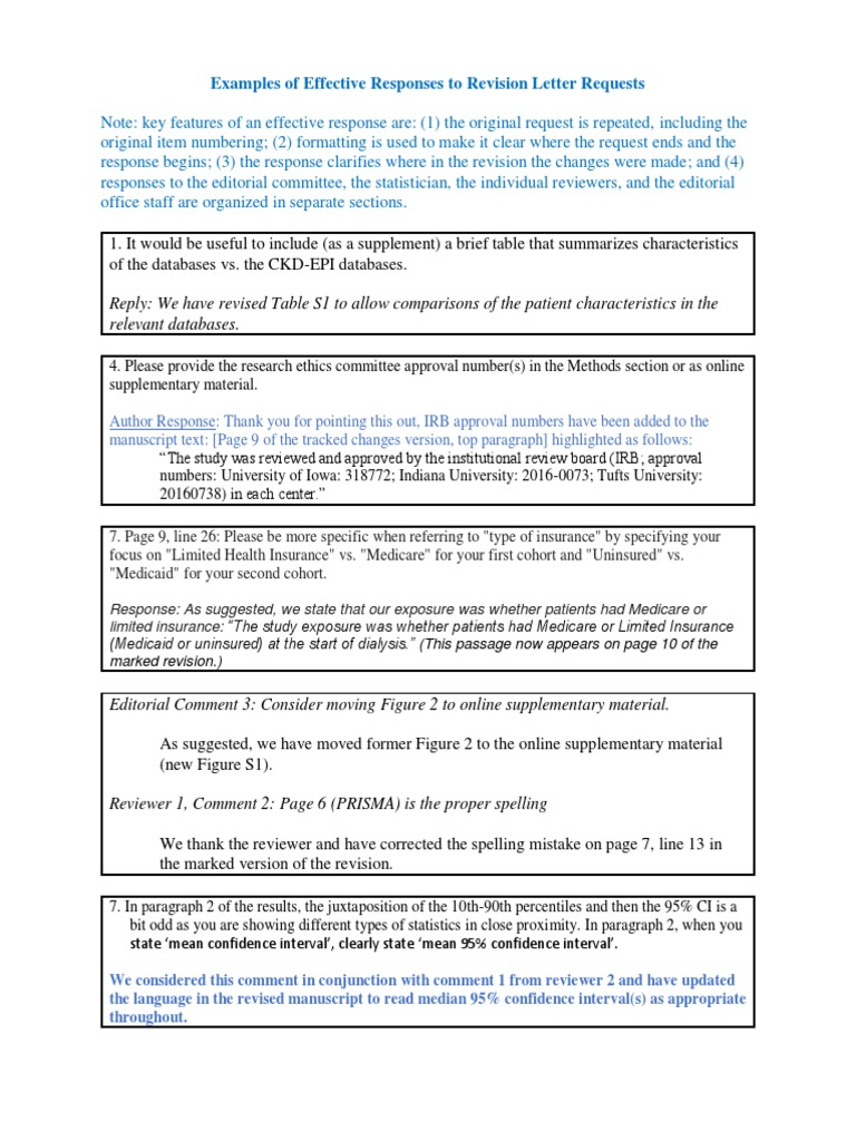 Examples of Effective Responses to Revision Letter Requests ...