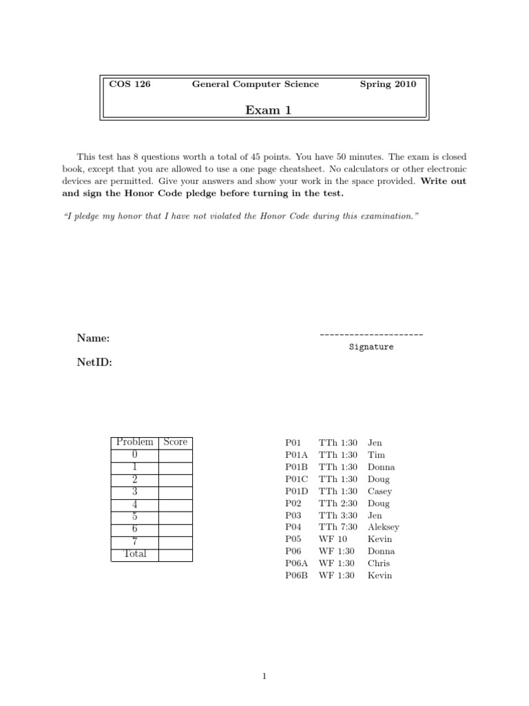 Exam 1: Name: Netid | PDF | Integer (Computer Science) | Theoretical Computer Science