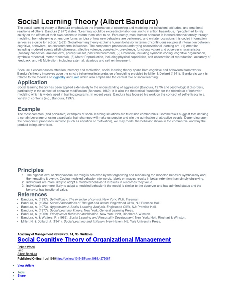 Social Learning Theory | PDF | Learning Theory (Education) | Behavior