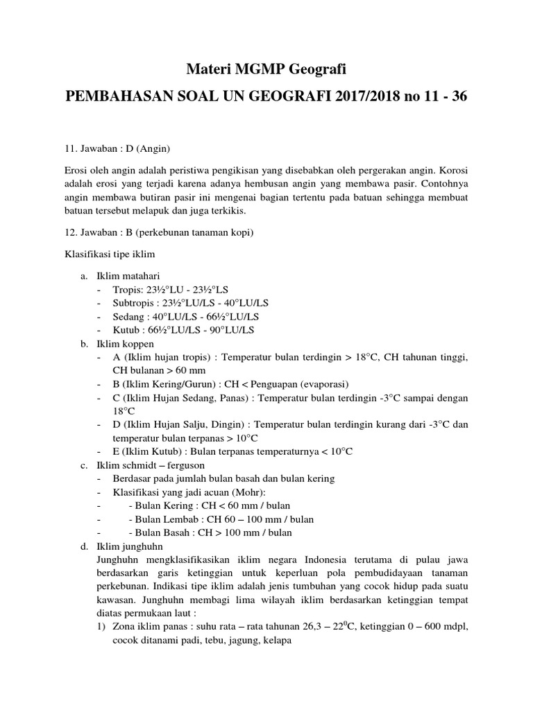 Pembahasan Soal Un Geografi 2017-2018 | PDF
