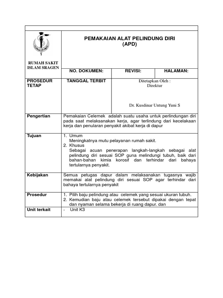 Pemakaian APD untuk Koki Dapur | PDF