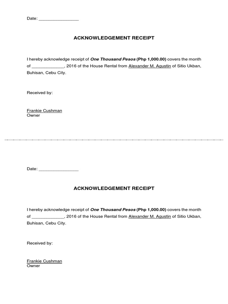 Acknowledgement Receipt Sample | PDF | Law