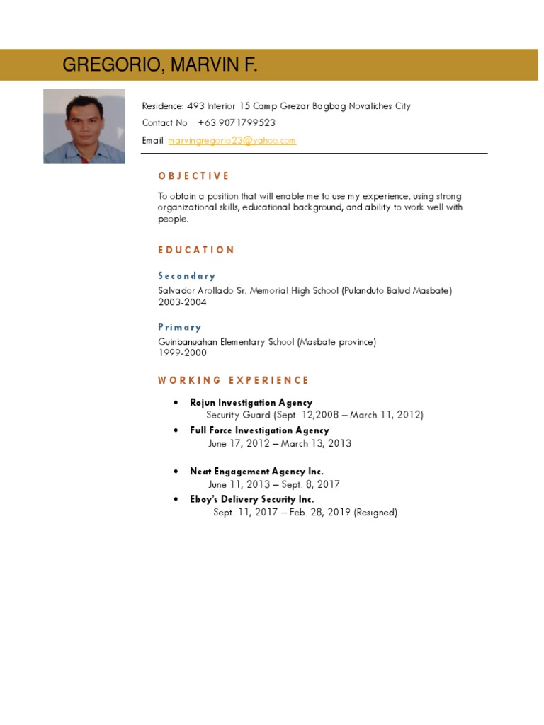 Gregorio, Marvin F.: Objective | PDF