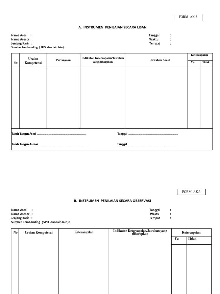 Formulir Ak 3 Instrumen Asesmen | PDF