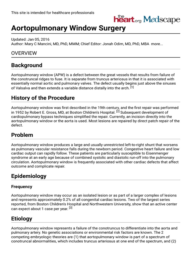 Aortopulmonary Window in Infants | PDF | Aorta | Heart