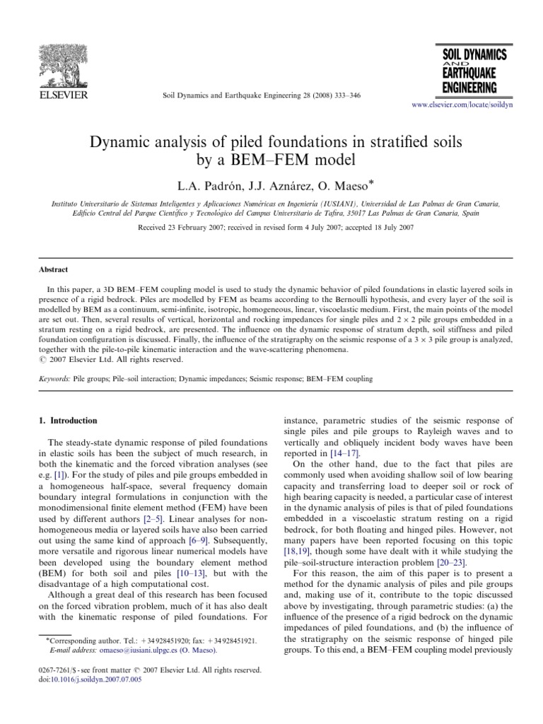 Dynamic Analysis of Pile Foundations Bem-Fem Model | PDF | Seismology ...