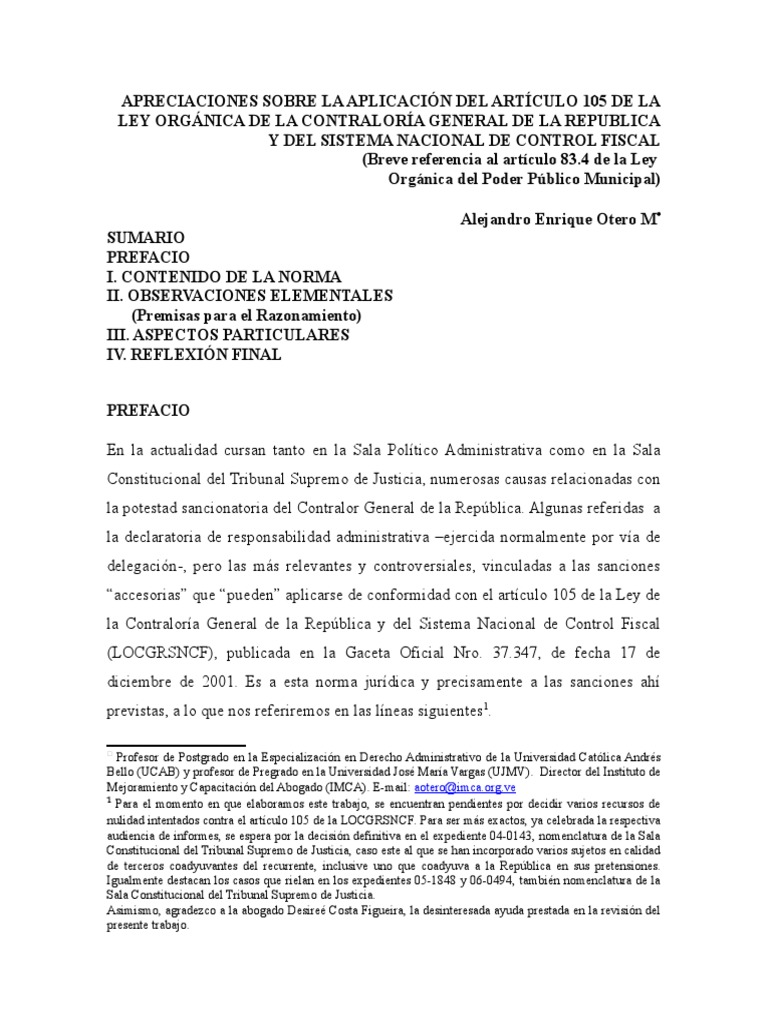 Apreciaciones Sobre La Aplicacion Del Articulo 105 de La Ley Organica ... Apreciaciones Sobre La Aplicacion Del Articulo 105 de La Ley Organica ...