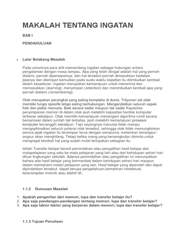 Makalah Tentang Ingatan | PDF