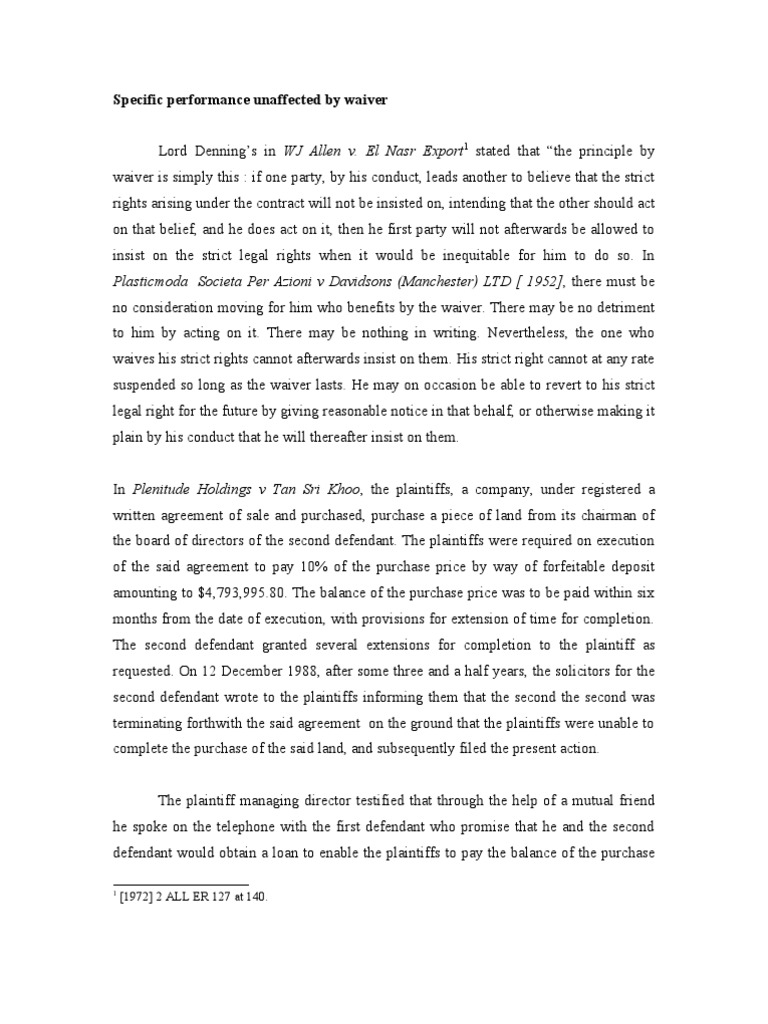 Specific Performance and Waiver in Contracts | PDF | Specific Performance | Damages