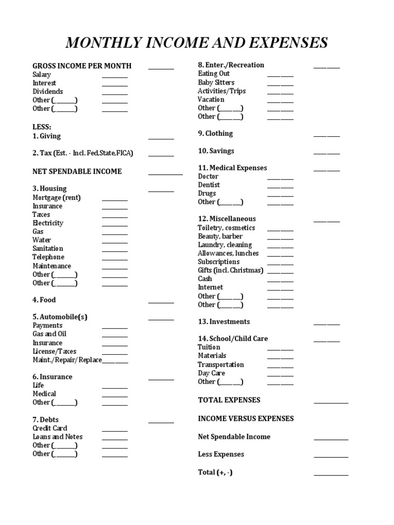 Monthly Income and Expenses: Gross Income Per Month | PDF | Expense ...