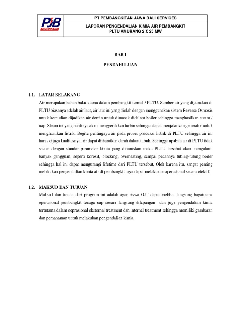 Pengendalian Kimia Air PLTU Amurang | PDF