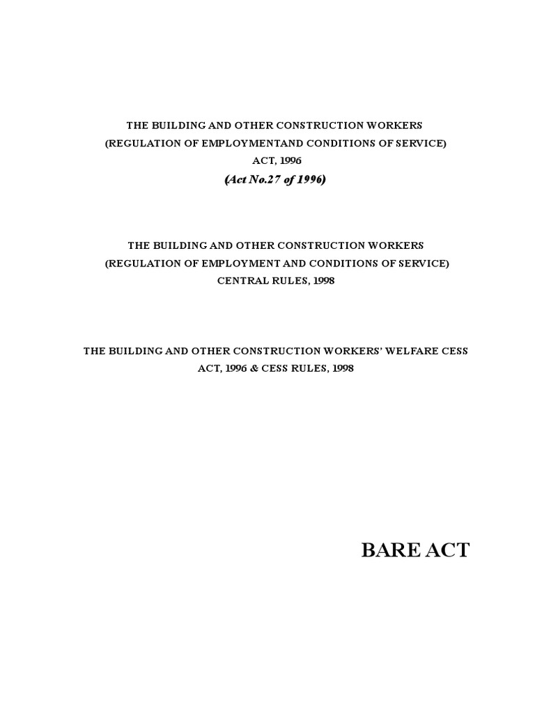 Building and Construction Workers Act and Cess Rules Bare Acts | PDF ...