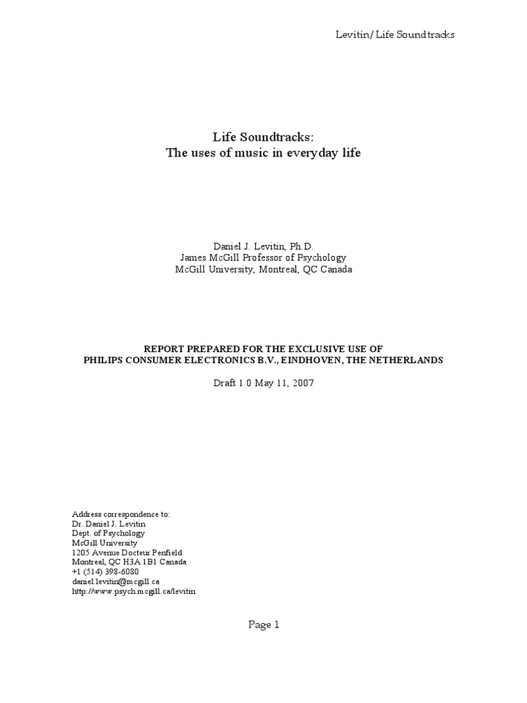 Life Soundtracks: The Uses of Music in Everyday Life | PDF