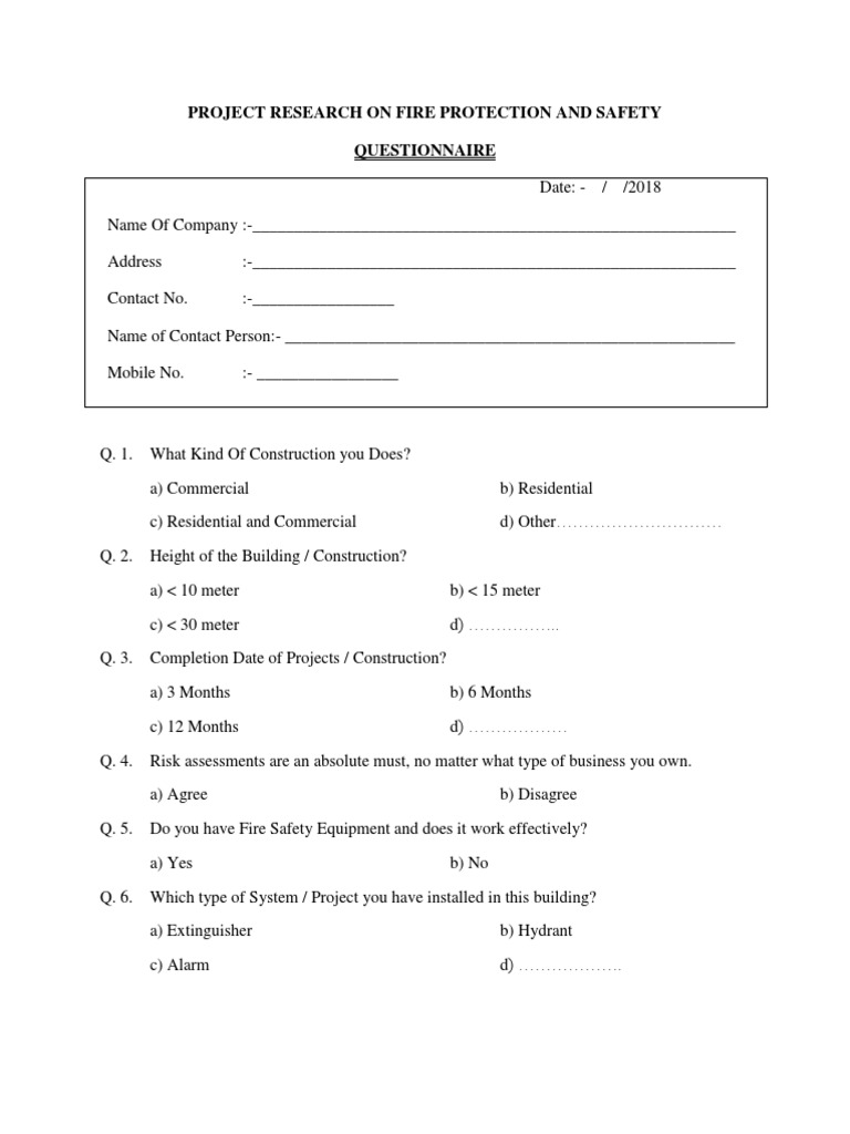 Fire Protection and Safety Questionnaire | PDF | Questionnaire | Prevention