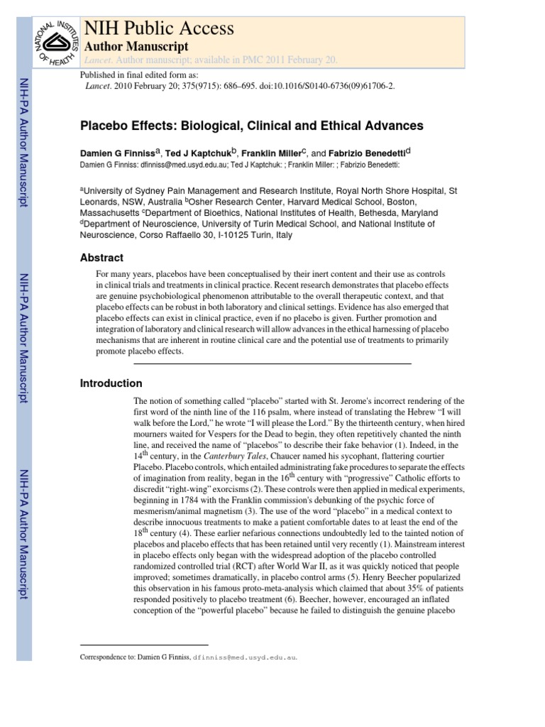 Placebo Effects - Biological Clinical and Ethical Advances | PDF ...