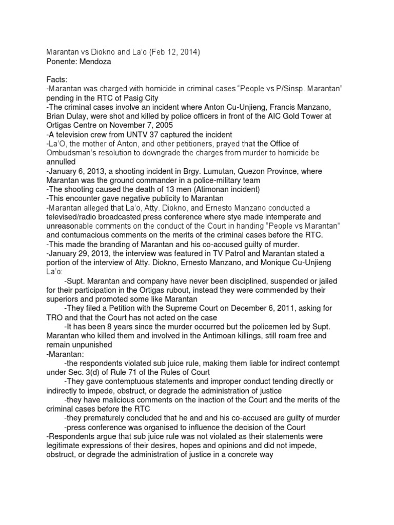 Marantan Vs Diokno and Lao | PDF | Contempt Of Court | Judge
