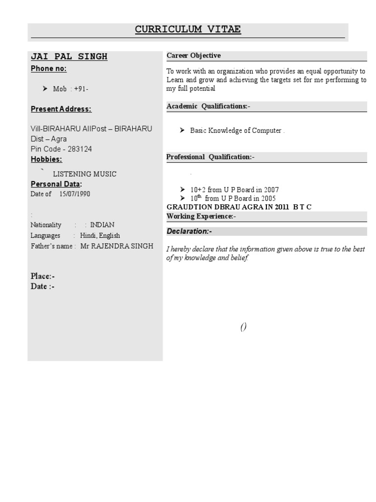 Curriculum Vitae: Jai Pal Singh | PDF