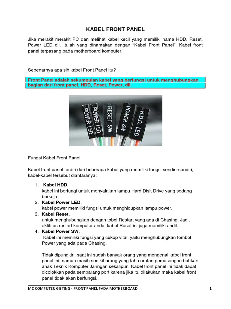 Panduan Kabel Front Panel PC | PDF