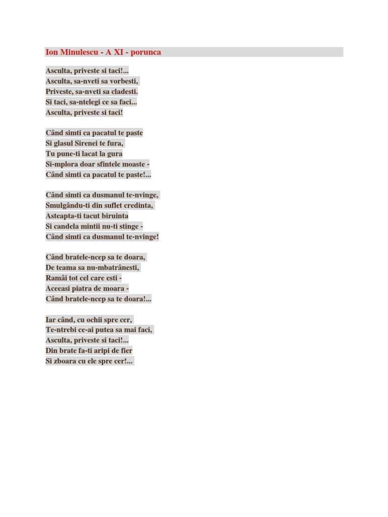 Ion Minulescu - aXIa Porunca | PDF