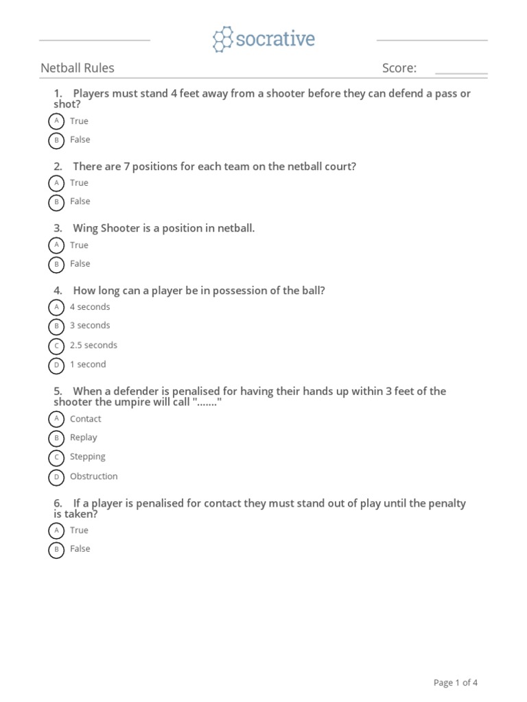 Quiz Netballrules | PDF | Games Of Physical Skill | Leisure