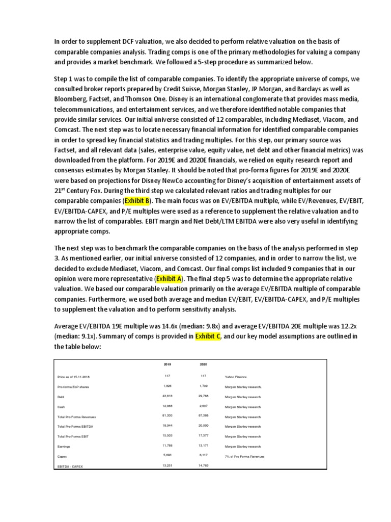 Disney Trading Comps Analysis | PDF | Valuation (Finance) | Financial ...