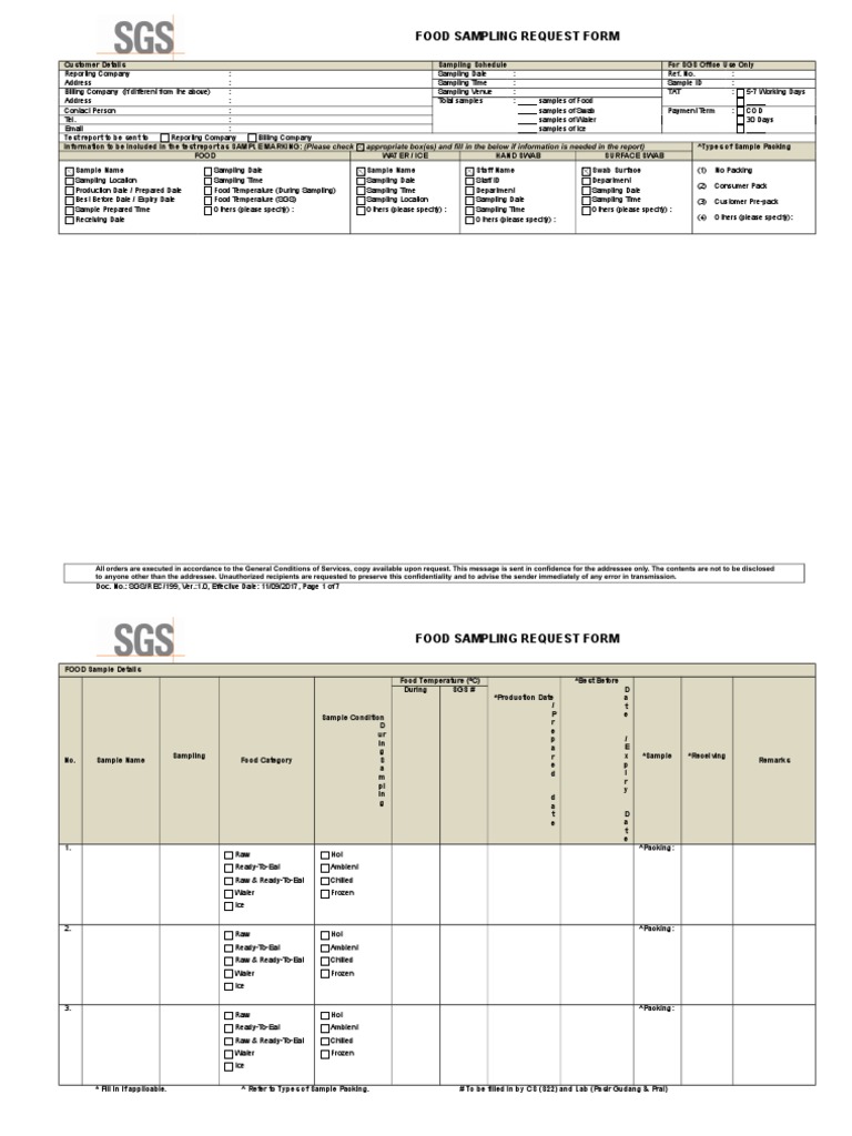 Food Sampling Request Form | PDF | Microbiology | Bacteria