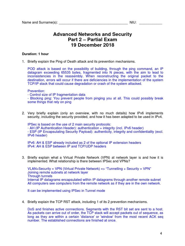 Advanced Networks and Security Part 2 - Partial Exam 19 December 2018 ...
