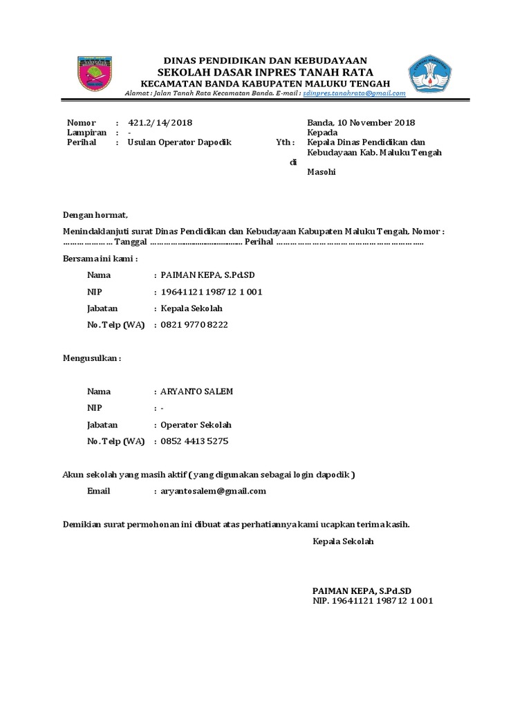 SK Usulan Operator Dapodik 2018 | PDF