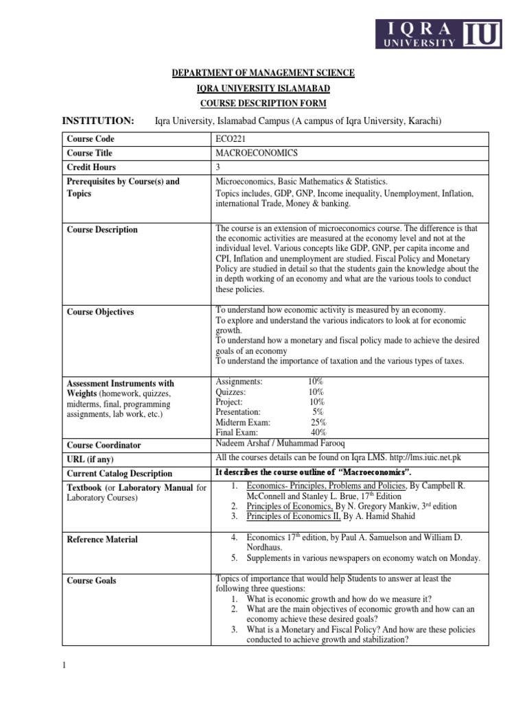 Macroeconomics Course Outline | PDF | Macroeconomics | Economics