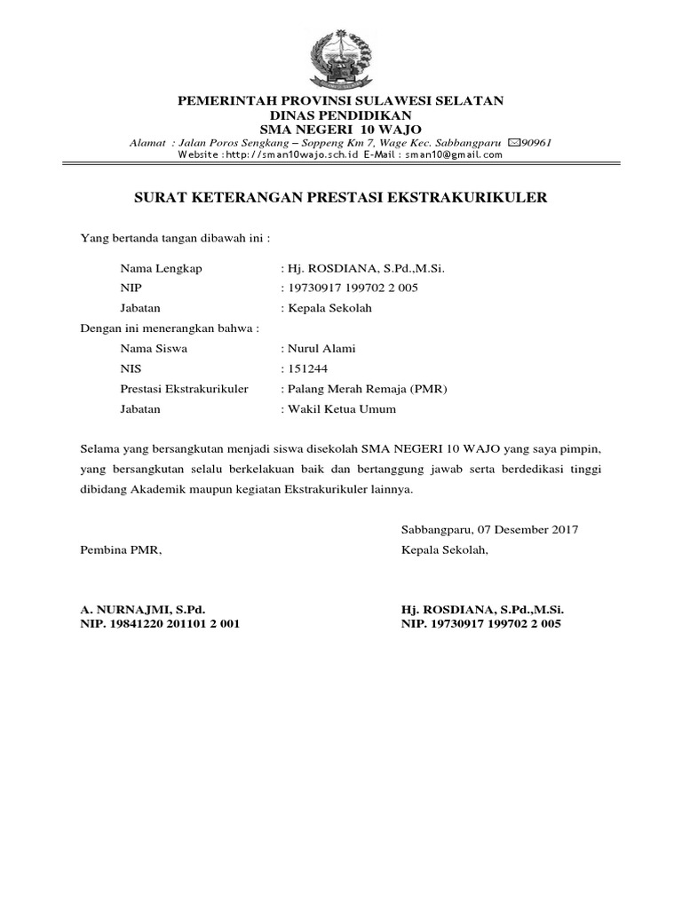 Surat Keterangan Prestasi Ekstra 2018 | PDF | Kesehatan Holistik