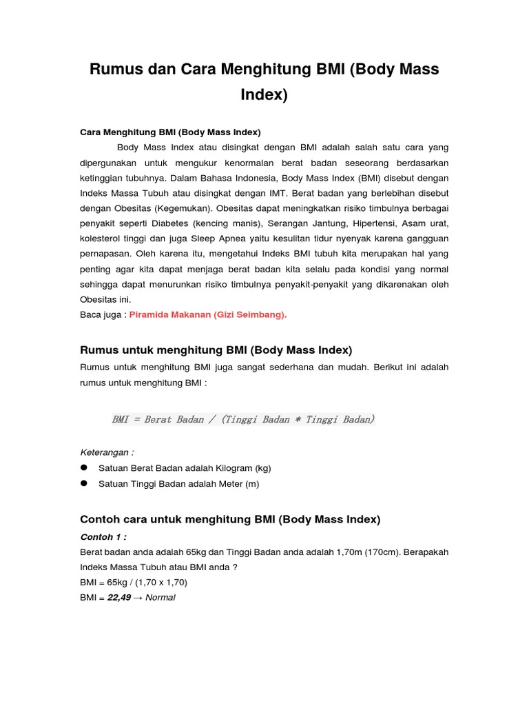 Rumus Dan Cara Menghitung BMI | PDF