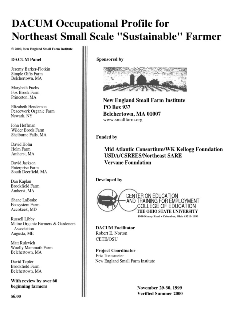 DACUM Occupational Profile For Northeast Small Scale "Sustainable ...