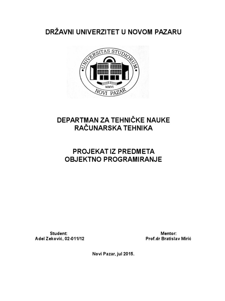 Objektno Programiranje Projekat Dizajn Paterni | PDF